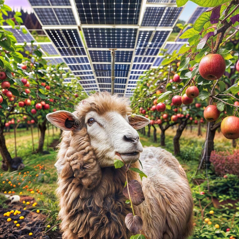 Pastoral Sustainability: Sheep, Solar Panel, and Apple Tree, Generative ...