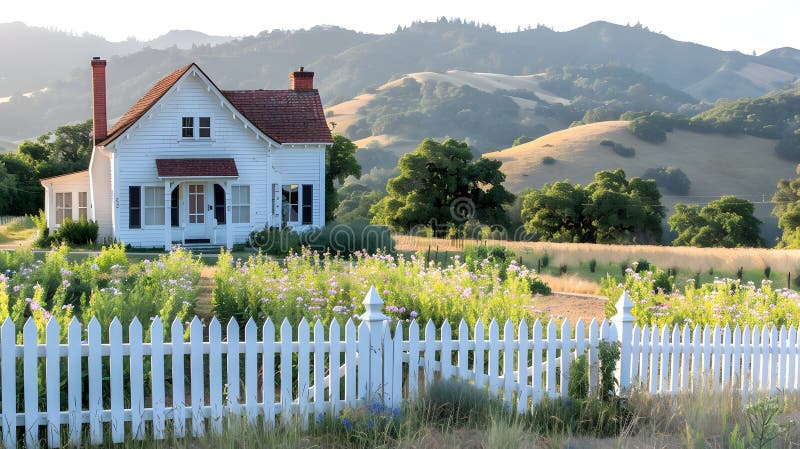 Pastoral View: Panoramic Exterior of a Rustic Home in a Rural ...