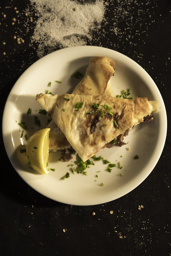 Pastourmas pie stock photo. Image of greek, chops, dinner - 85439102