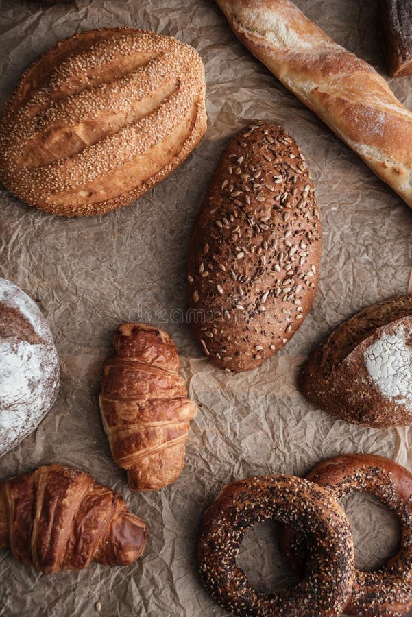 Pastries and Bread with Flour on Table Stock Image - Image of crust ...