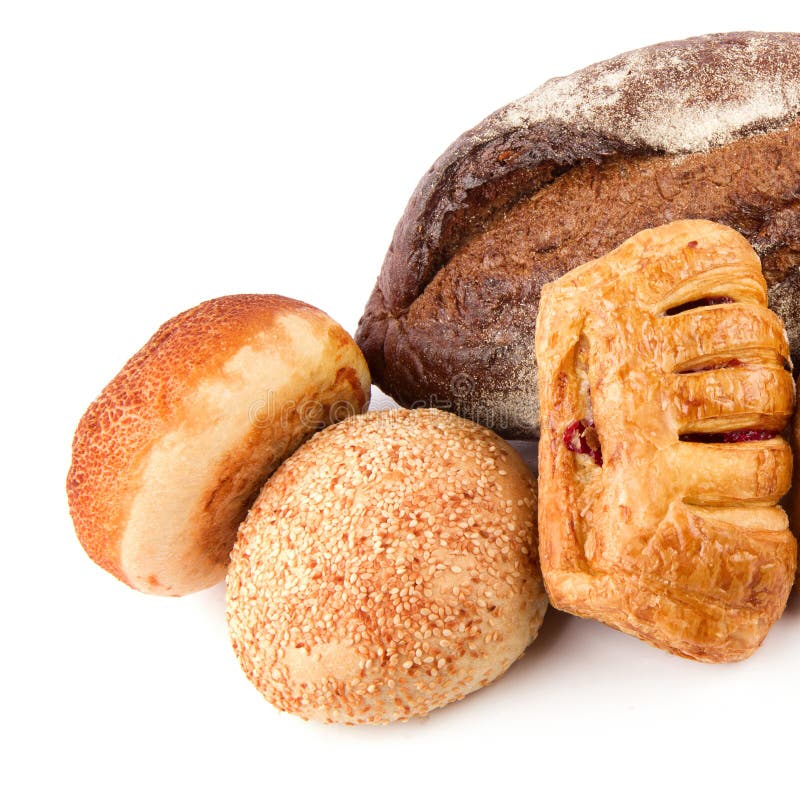 Pastries, Buns and Bread Isolated on a White. Free Space for Text Stock ...