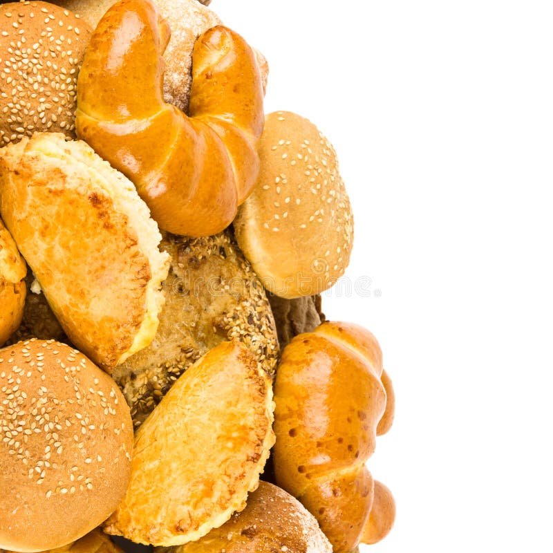 Pastries, Buns and Bread Isolated on a White. Free Space for Text Stock ...