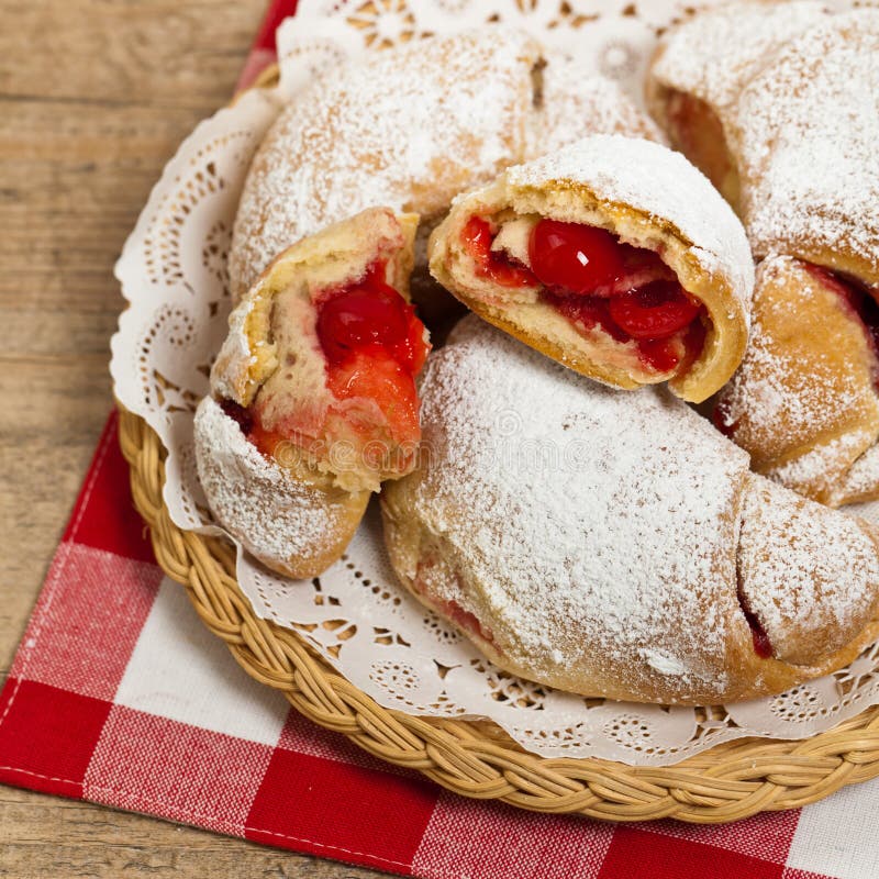 Pastries with cherry jam stock image. Image of meal, food - 63182603