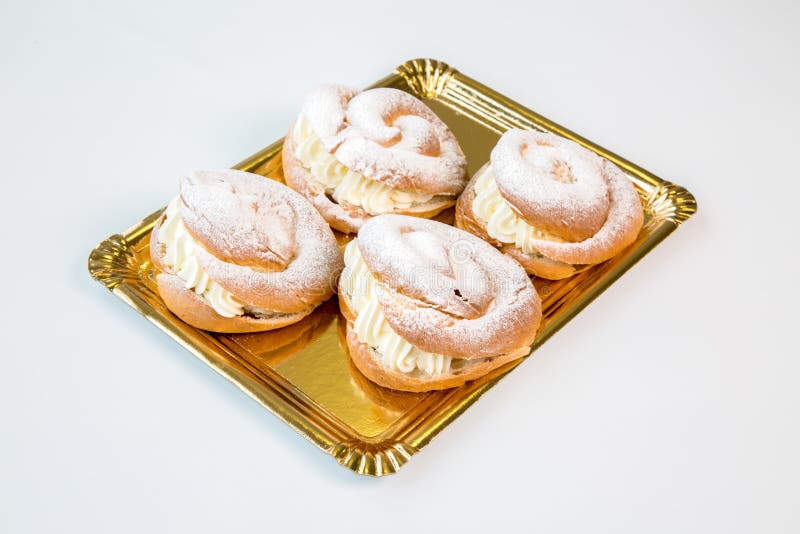 Pastries in a Gold Tray on White Background Stock Image - Image of ...