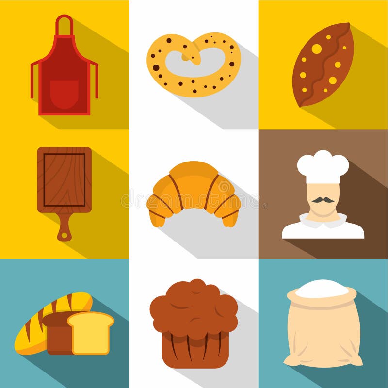 Pastries Icons Set, Flat Style Stock Vector - Illustration of bread ...