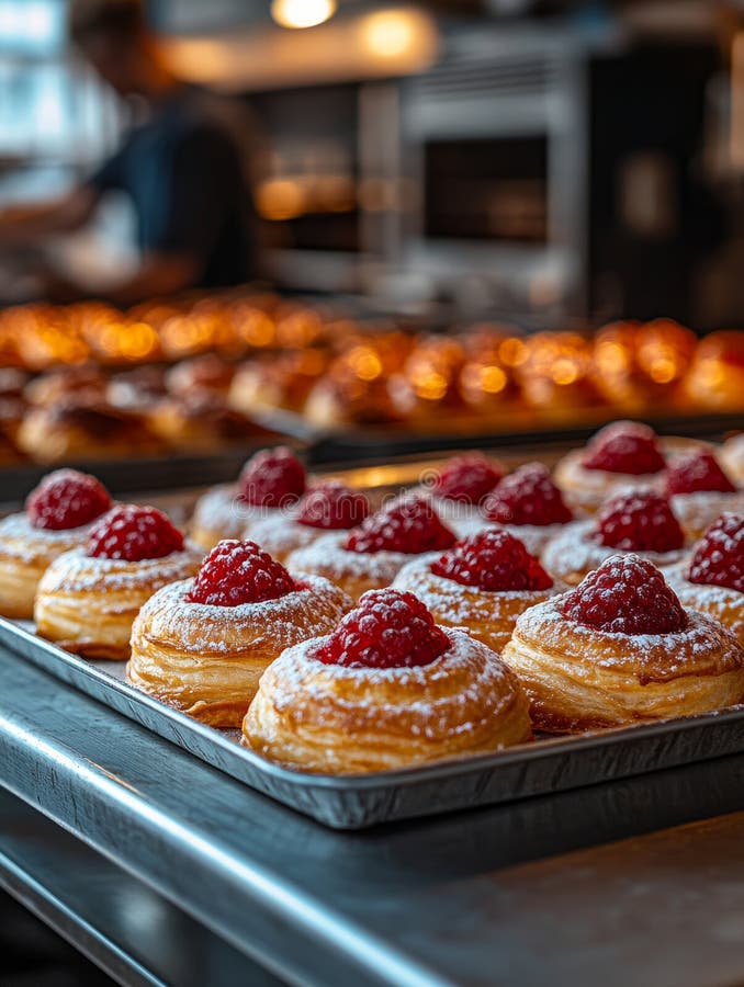 Pastries Topped with Raspberries in a Bakery Setting. Stock Image ...