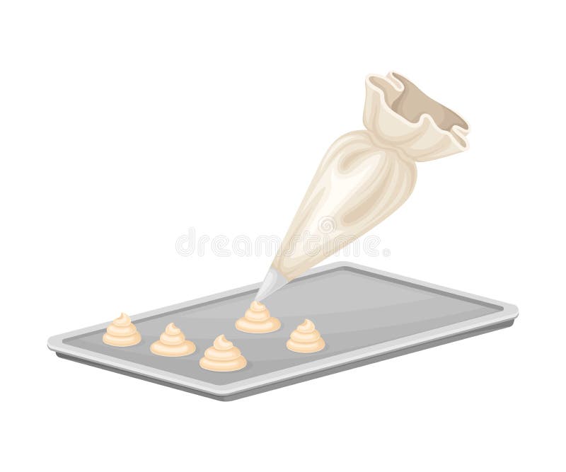 Pastry Bag with Batter Molding Shapes on Cookie Sheet As Baking Process ...
