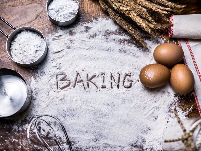 Pastry Baking Accessories Bakery Background with Baking Text Writing on ...