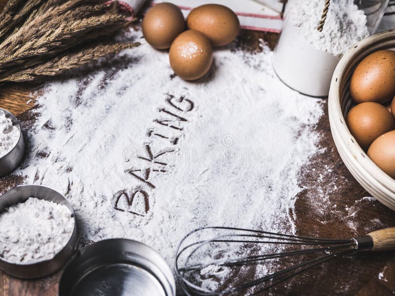 Pastry Baking Accessories Bakery Background with Baking Text Writing on ...