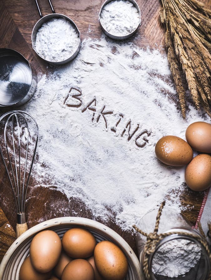 Pastry Baking Accessories Bakery Background with Baking Text Writing on ...