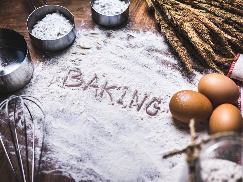 Pastry Baking Accessories Bakery Background with Baking Text Writing on ...