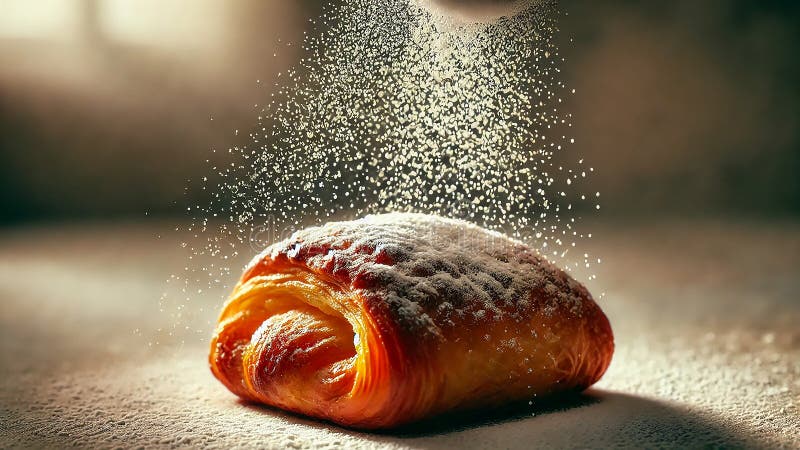 Pastry Being Dusted with Powdered Sugar. the Pastry is Golden Brown and ...