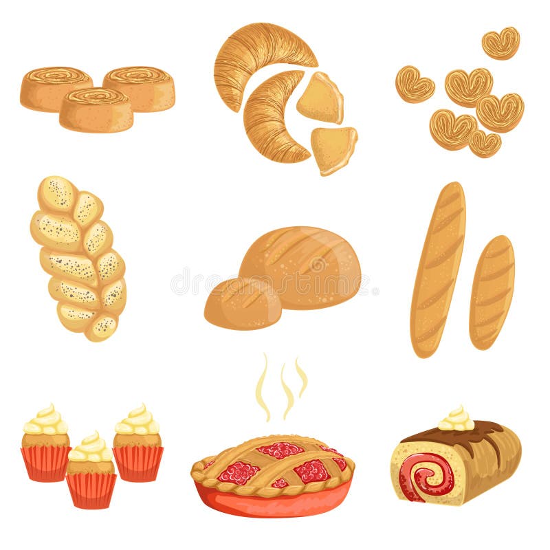 Pastry and Bread Bakery Assortment Set of Isolated Icons Stock Vector ...