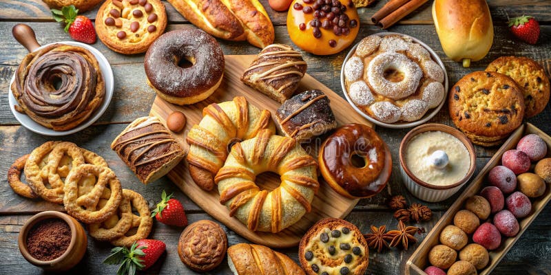 Pastry Bread Bread on Table Cake Donuts Dessert Breakfast Bakery AI ...