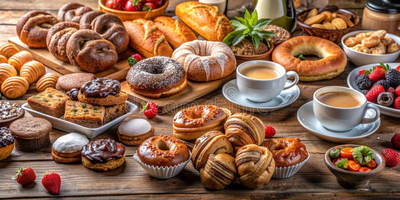 Pastry Bread Bread on Table Cake Donuts Dessert Breakfast Bakery ...