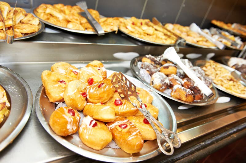 Pastry Bun with Fruit Jam on Buffet Line Stock Photo - Image of meal ...