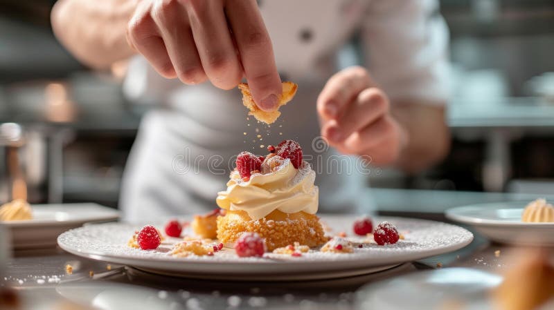 A Pastry Chef Arranging Edible Flowers on a Stunning Wedding Cake Stock ...