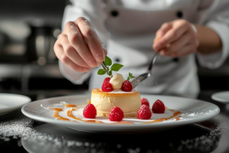 A Pastry Chef Arranging Edible Flowers on a Stunning Wedding Cake Stock ...