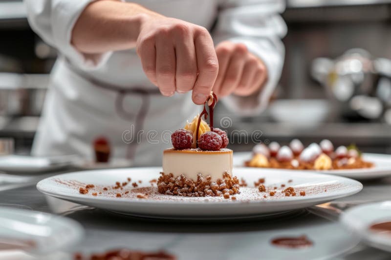 A Pastry Chef Arranging Edible Flowers on a Stunning Wedding Cake Stock ...