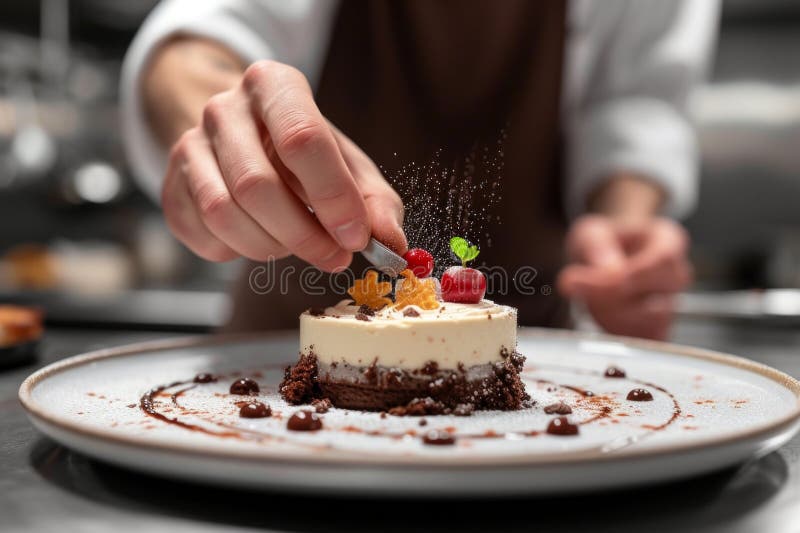A Pastry Chef Arranging Edible Flowers on a Stunning Wedding Cake Stock ...