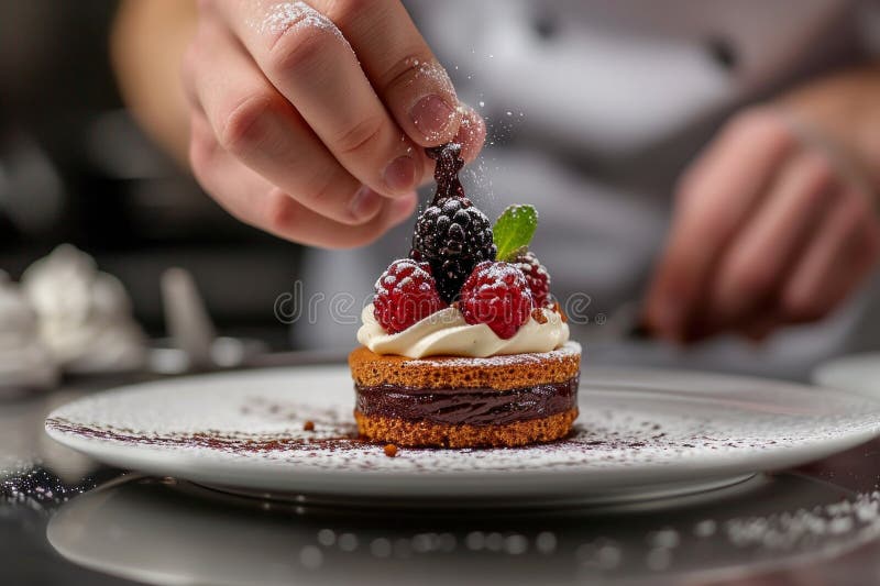 A Pastry Chef Arranging Edible Flowers on a Stunning Wedding Cake Stock ...