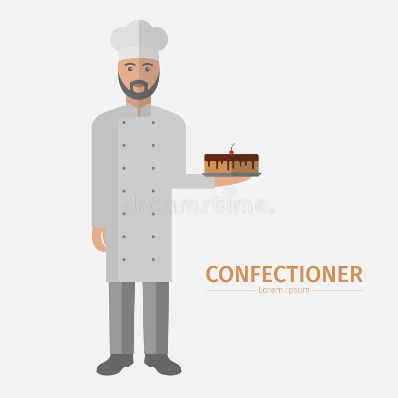 Pastry Chef Character, Confectioner Holding Plate with Cake. Stock ...
