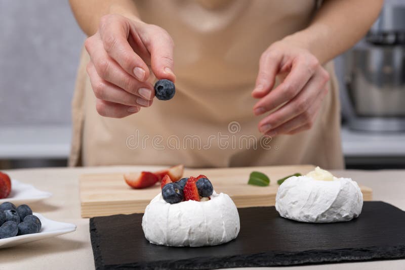 Pastry Chef Decorates Cakes with Fresh Berries. Process of Making Cakes ...
