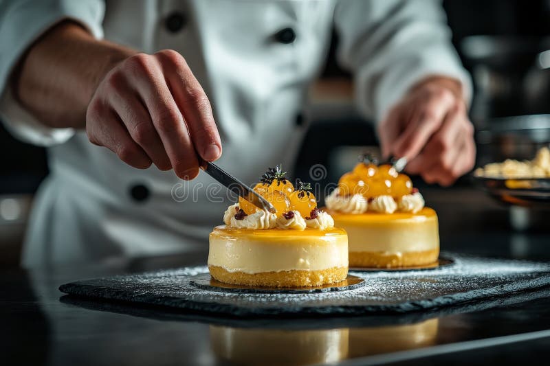 Pastry Chef Decorating a Cake with Intricate Details in a Luxury Bakery ...