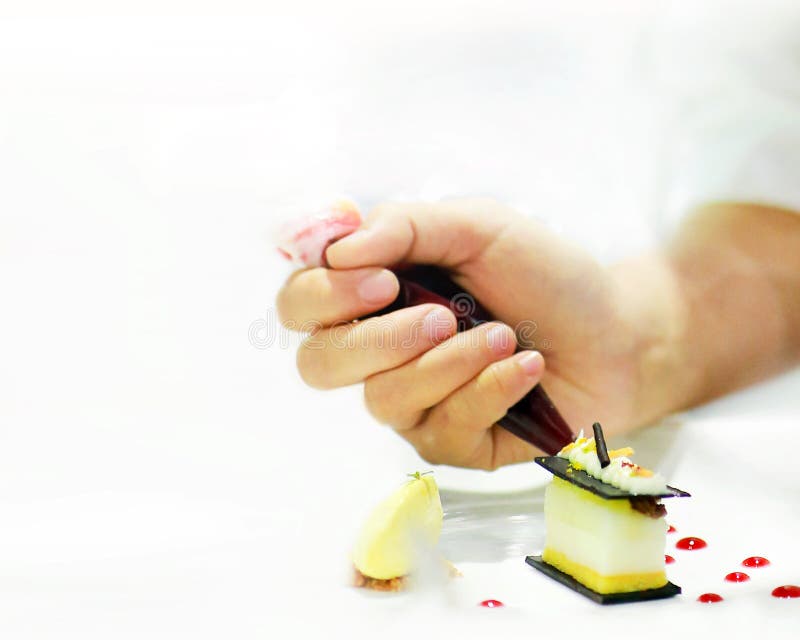 Pastry Chef Hand with Decorating Cake Stock Image - Image of plate ...