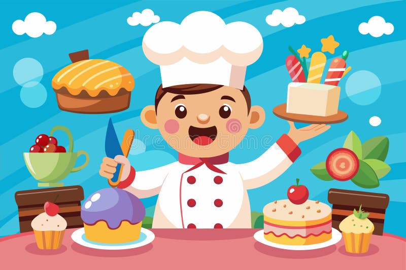 A Pastry Chef Holding a Tray Filled with Assorted Cakes, Pastry Chef ...