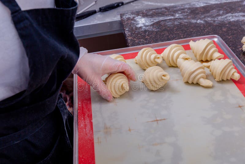 A Pastry Chef in the Kitchen is Making Pastries. the Chef Lays Out the ...