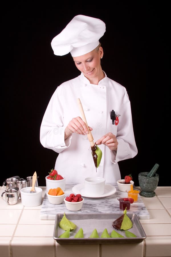 Pastry Chef with leaf stock photo. Image of orange, dripping - 3474066