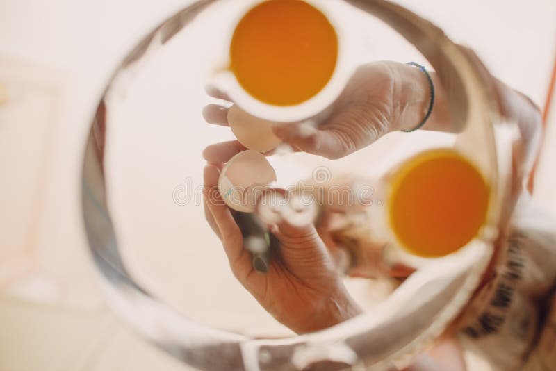 Pastry Chef Makes Cake. Cooking and Beat Mixing Eggs Stock Image ...