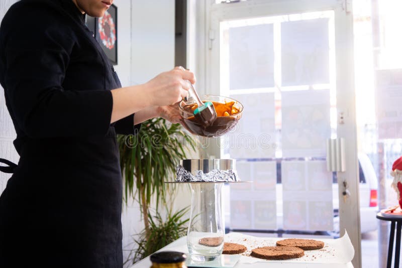 Pastry Chef Making a Beautiful and Delicious Cake. Stock Image - Image ...