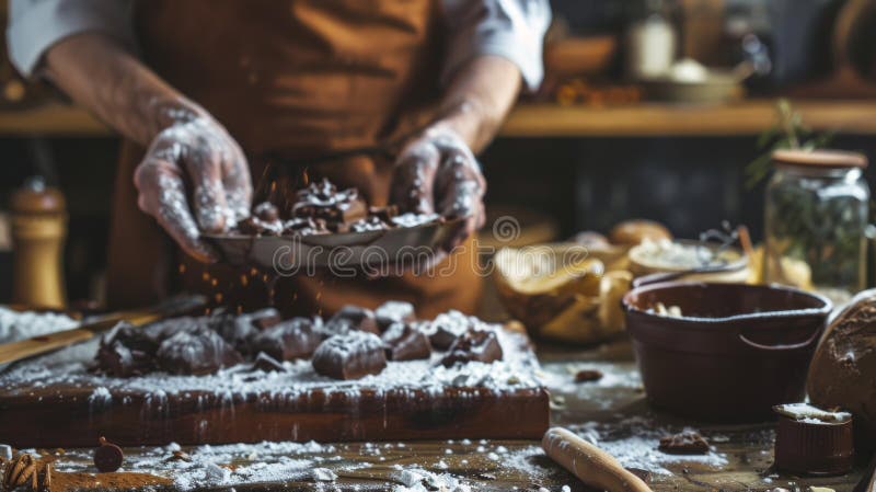 Pastry Chef Making Chocolate Desserts in Rustic Kitchen Stock Photo ...