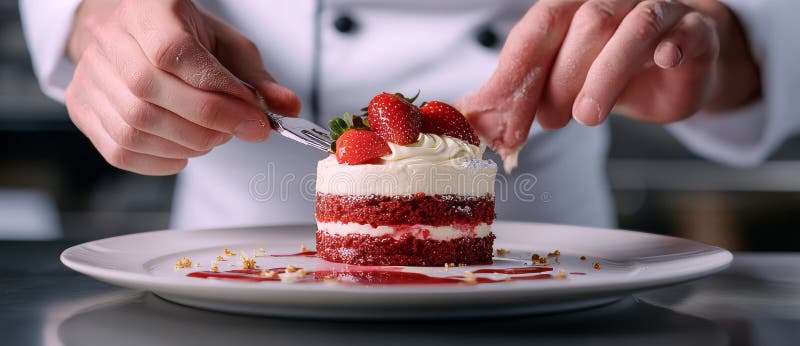 The Pastry Chef is Making a Dessert in a Restaurant or Hotel. Stock ...