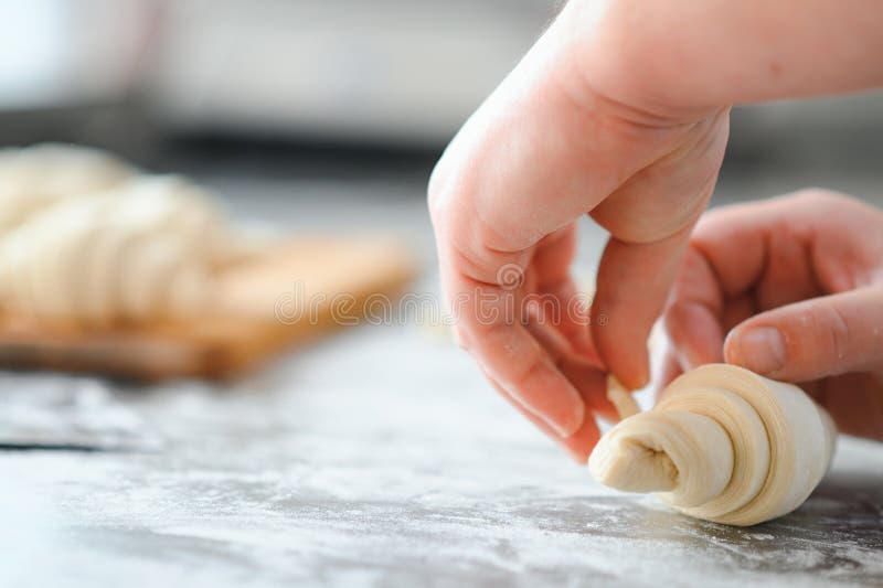Pastry Chef Making Some Croissant in the Bakery Stock Photo - Image of ...