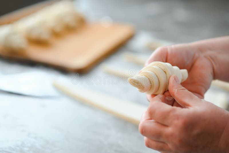 Pastry Chef Making Some Croissant in the Bakery Stock Image - Image of ...