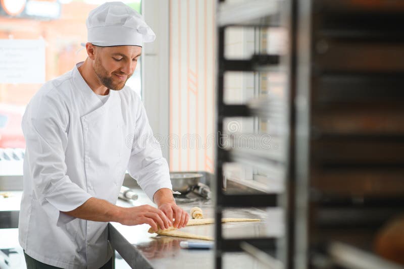 Pastry Chef Making Some Croissant in the Bakery Stock Photo - Image of ...