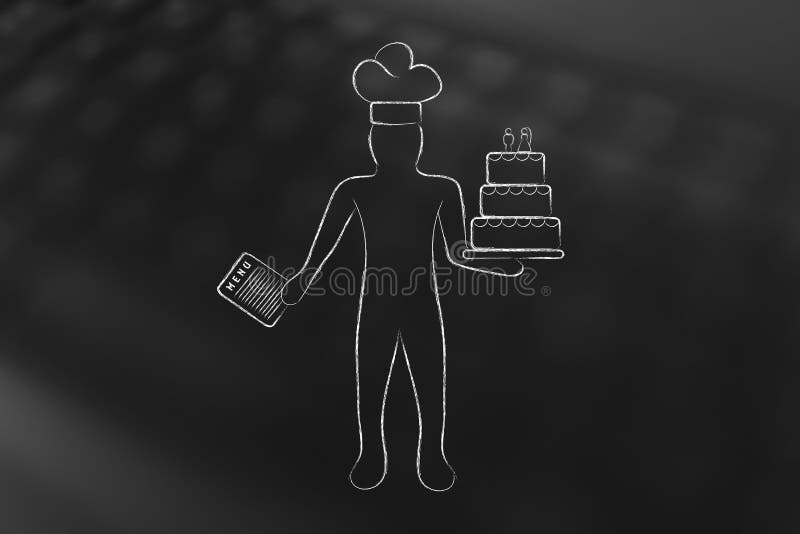 Pastry Chef with Menu and Wedding Cake Stock Illustration ...