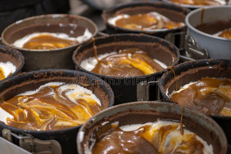 Pastry Chef Preparing and Baking Stack of Chocolate Crust for Salty ...