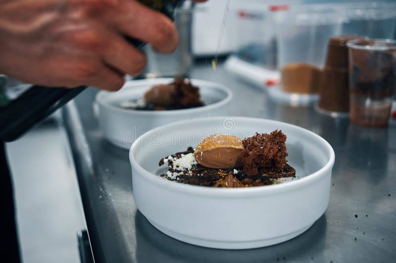 Pastry Chef Preparing Dessert Dishes Stock Image - Image of chocolate ...