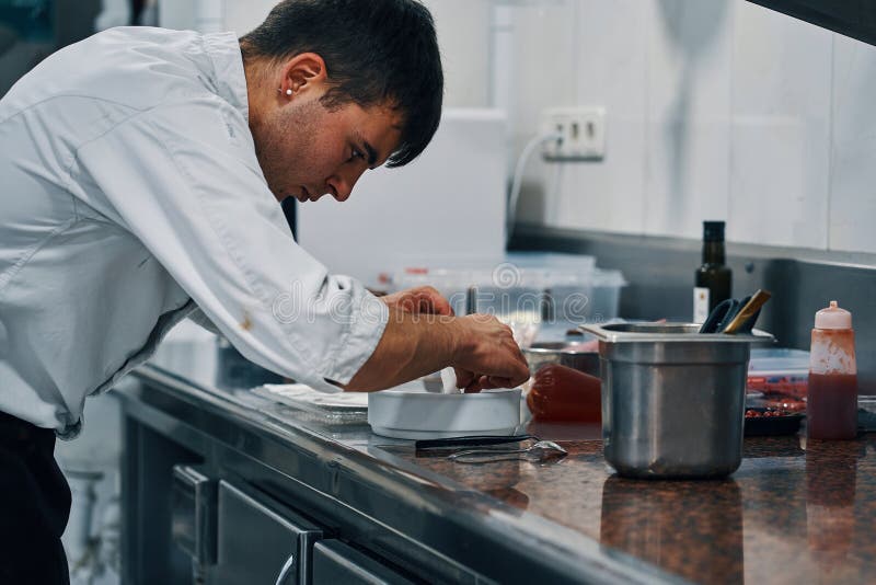 Pastry Chef Preparing Dessert Dishes Stock Image - Image of chocolate ...