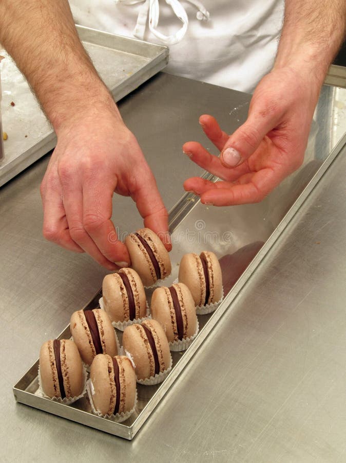 Pastry Chef Preparing Chocolate Macarons. Stock Image - Image of food ...