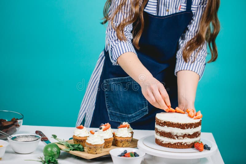 Step by Step Process of Decorating Cupcakes with Berries Stock Image ...