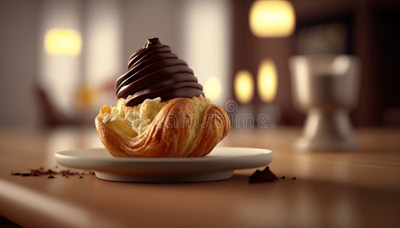 A Pastry with Chocolate on Top of it on a Plate. Stock Illustration ...