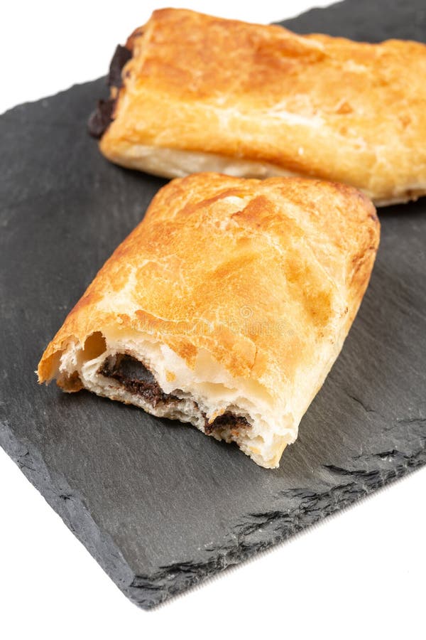 Pastry with Cocoa Cream on the Black Stone Tray Stock Image - Image of ...