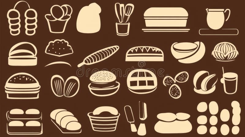 Bakery and Food Icons stock illustration. Illustration of drawing ...