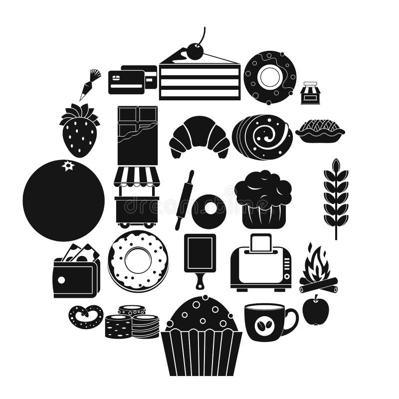 Pastry Icons Set, Simple Style Stock Vector - Illustration of grain ...