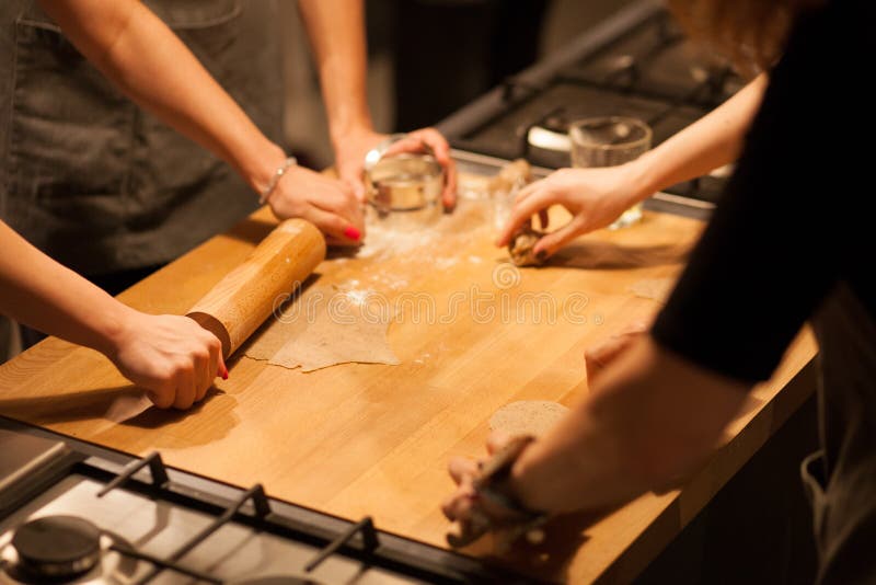 Many Hands Working at Pastry Workshop Stock Photo - Image of blogger ...